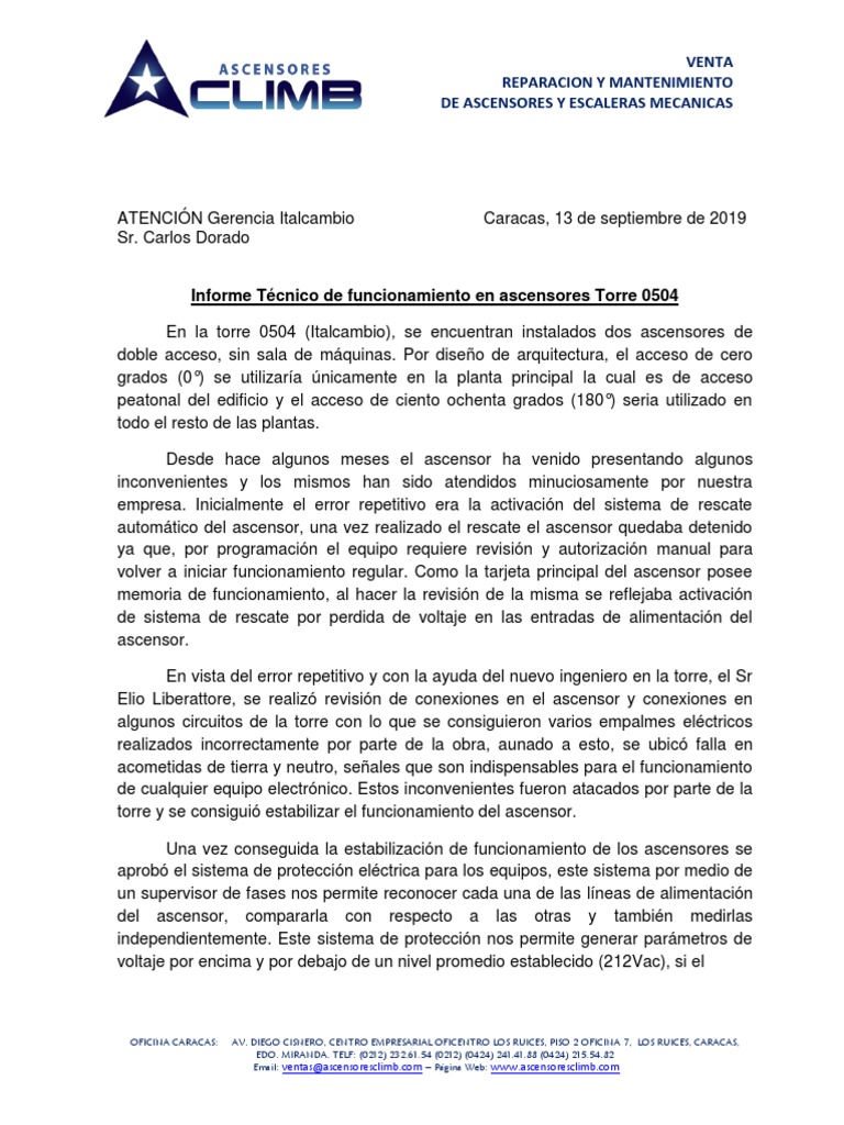 Informe Tecnico de Ascensor | PDF | Ascensor | Informática y tecnología de la información