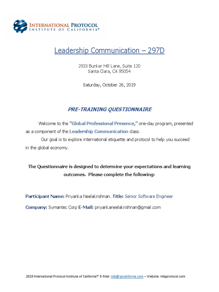 Pre-Workshop Survey - Global Professional Presence | PDF | Etiquette ...