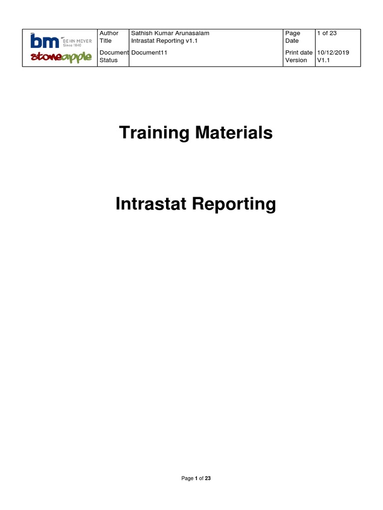 Intrastat Reporting Guide v1.1 | PDF | Receipt | Invoice