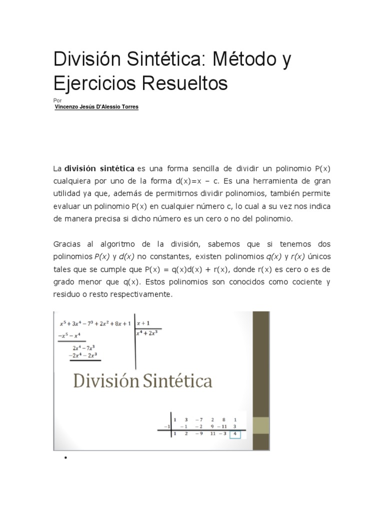 División sintética de polinomios: método y ejercicios resueltos paso a ...