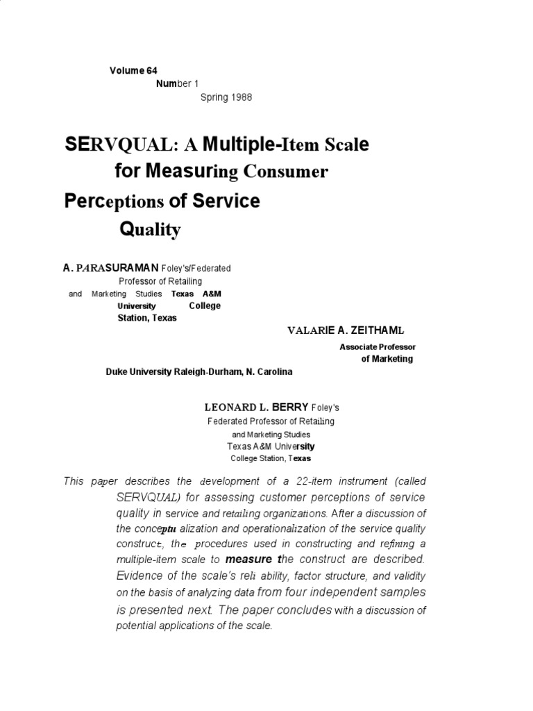 Measuring Consumer Perceptions of Service Quality Using SERVQUAL | PDF | Cronbach's Alpha ...