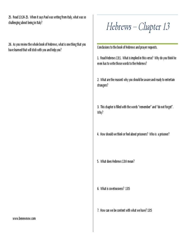 Hebrews - Chapter 13 | PDF | Epistle To The Hebrews | Prayer