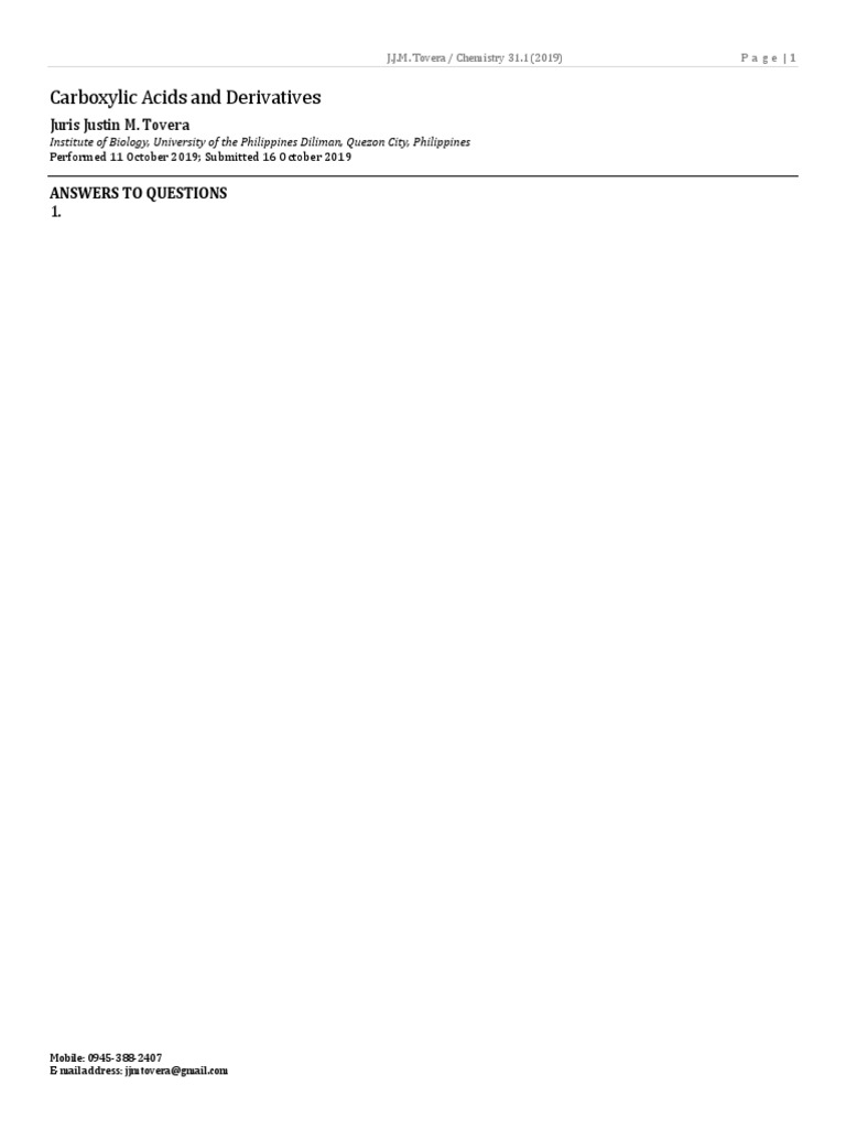 Carboxylic Acids and Derivatives: Answers To Questions | PDF | Science ...