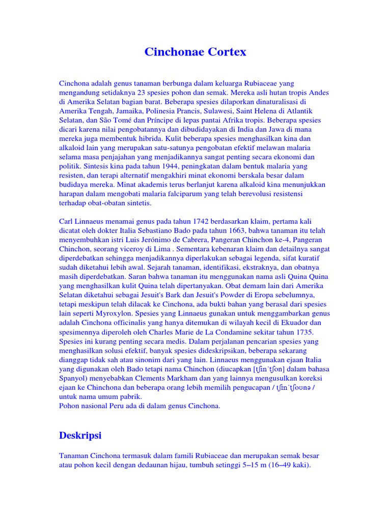 Cinchonae Cortex | PDF