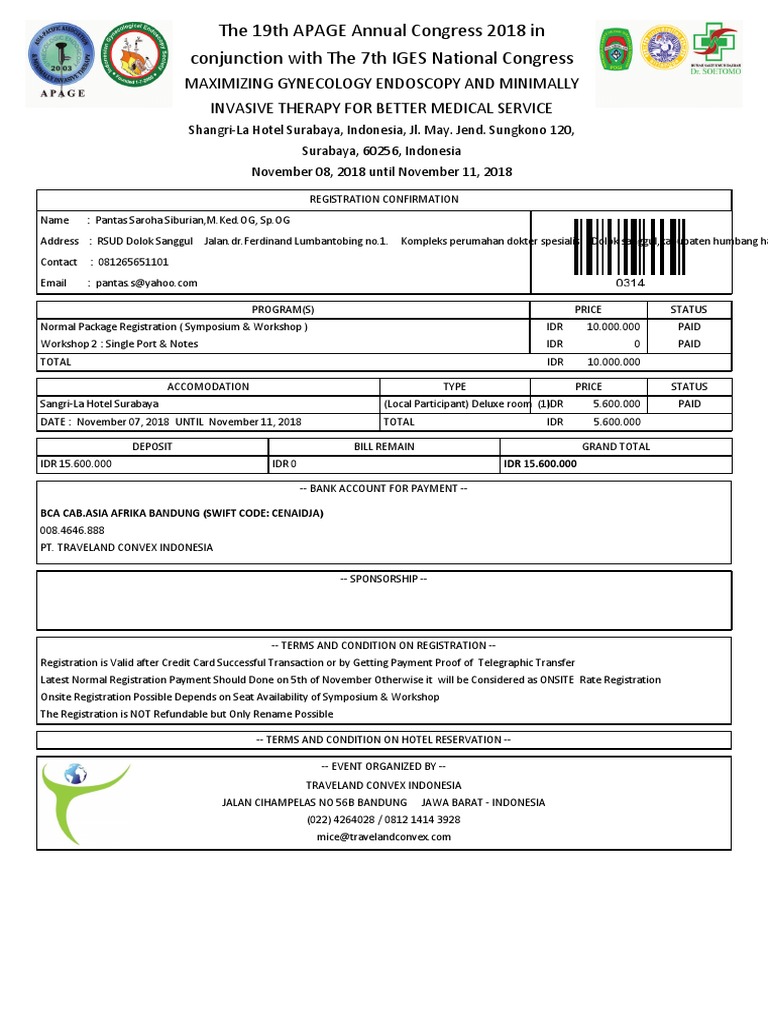 APAGE 2018 Gynecology Congress Registration | PDF | Financial ...