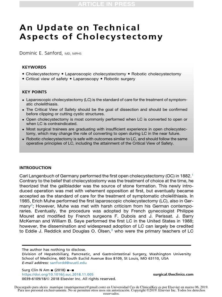 Scna Tecnica Colecistect | PDF | Gallbladder | Exocrine System