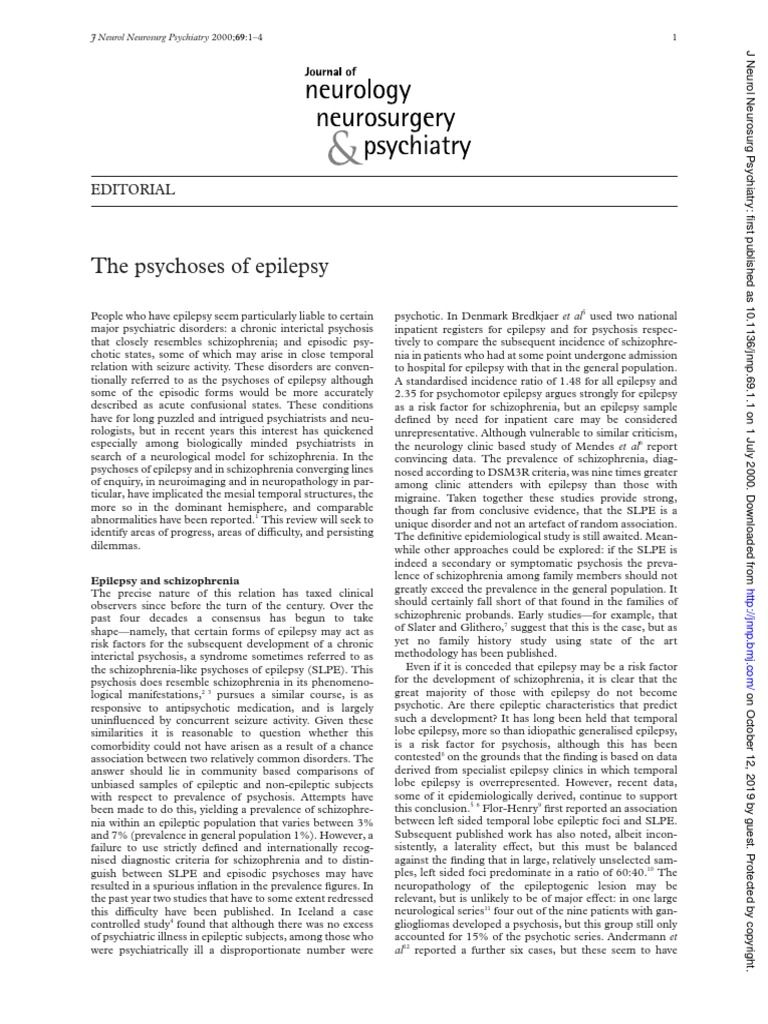 The Psychosis of Epilepsy | PDF | Psychosis | Epilepsy