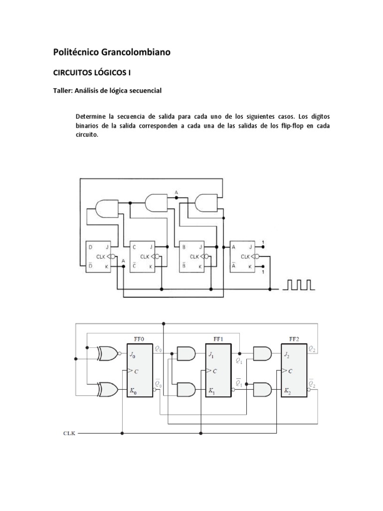 Análisis de circuitos lógicos secuenciales con flip-flops y sus secuencias de salida | PDF