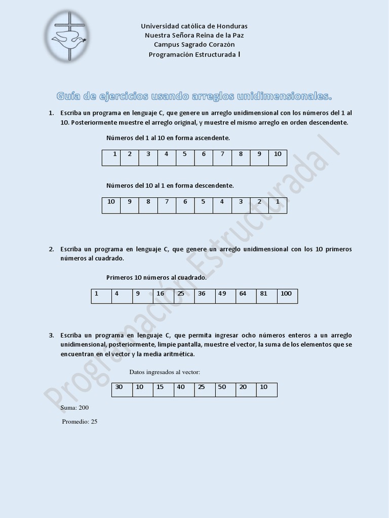 1 - Guía de Ejercicios Usando Arreglos Unidimensionales | PDF | Estructura de datos de matriz ...
