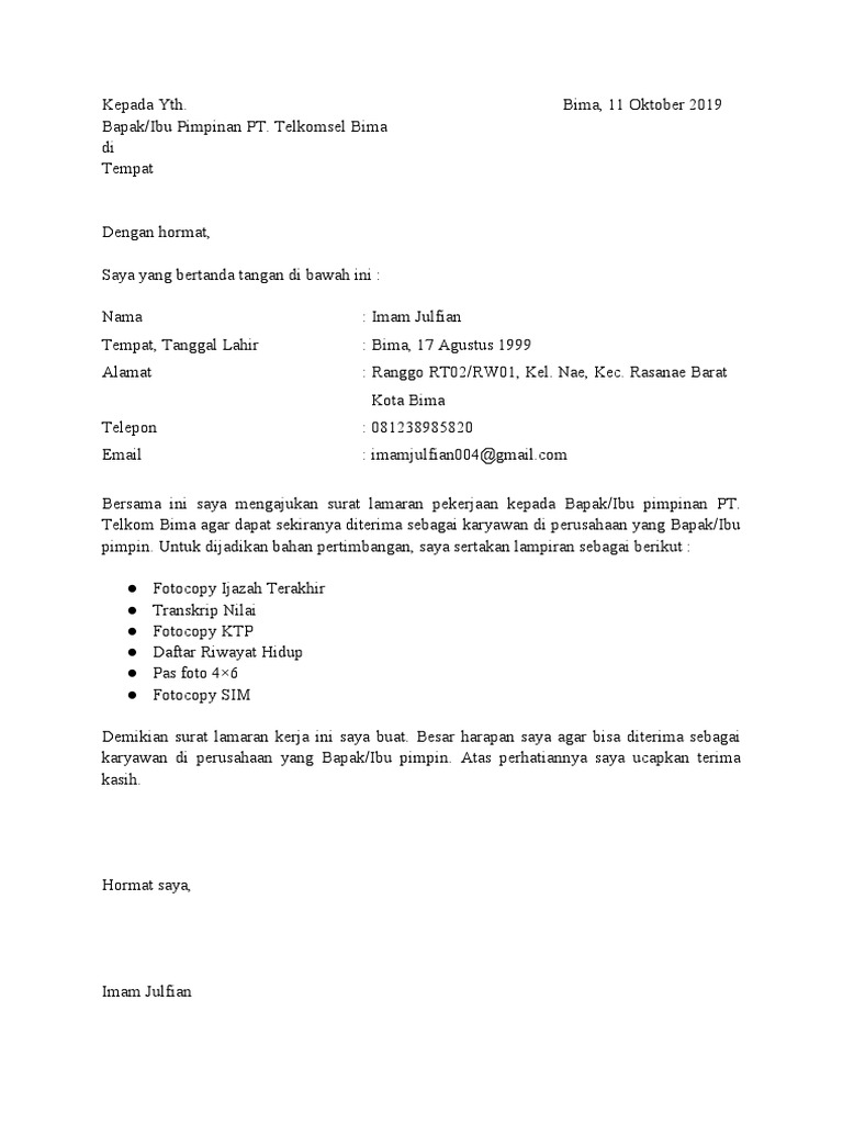 Surat Lamaran Imam | PDF | Hukum