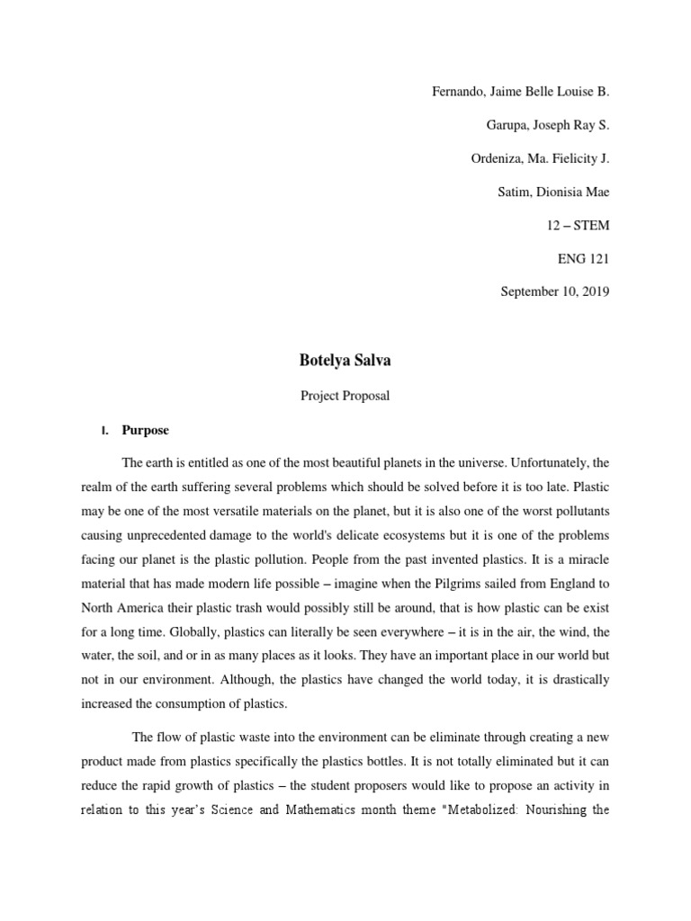 Botelya Salva: I. Purpose | PDF | Plastic | Waste