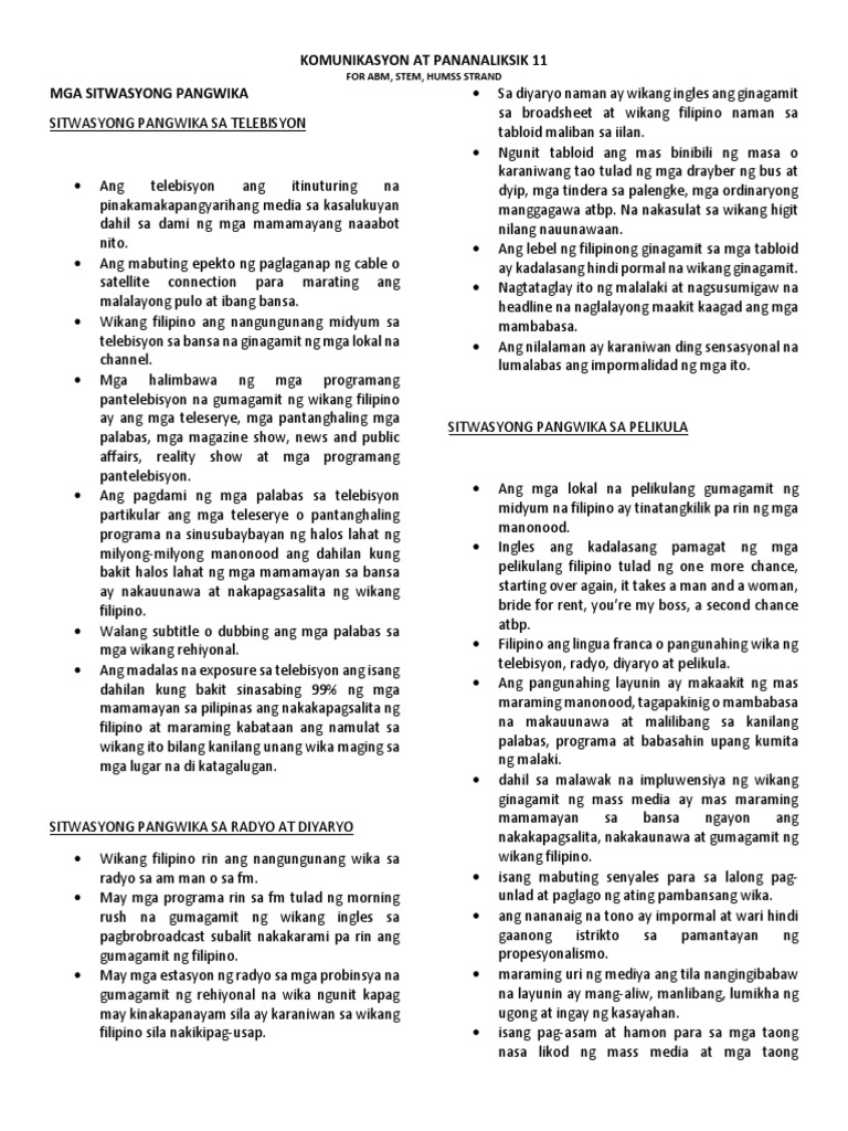 Filipino 11 Reviewer | PDF