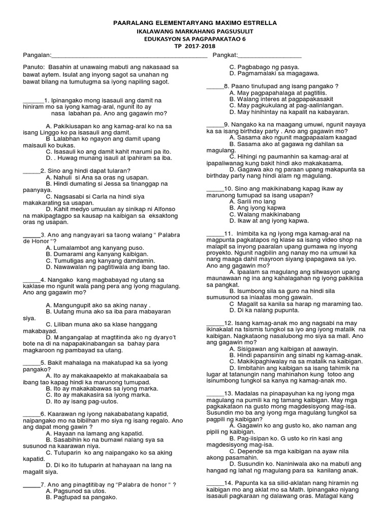 2nd Quarter Esp6 PT | PDF