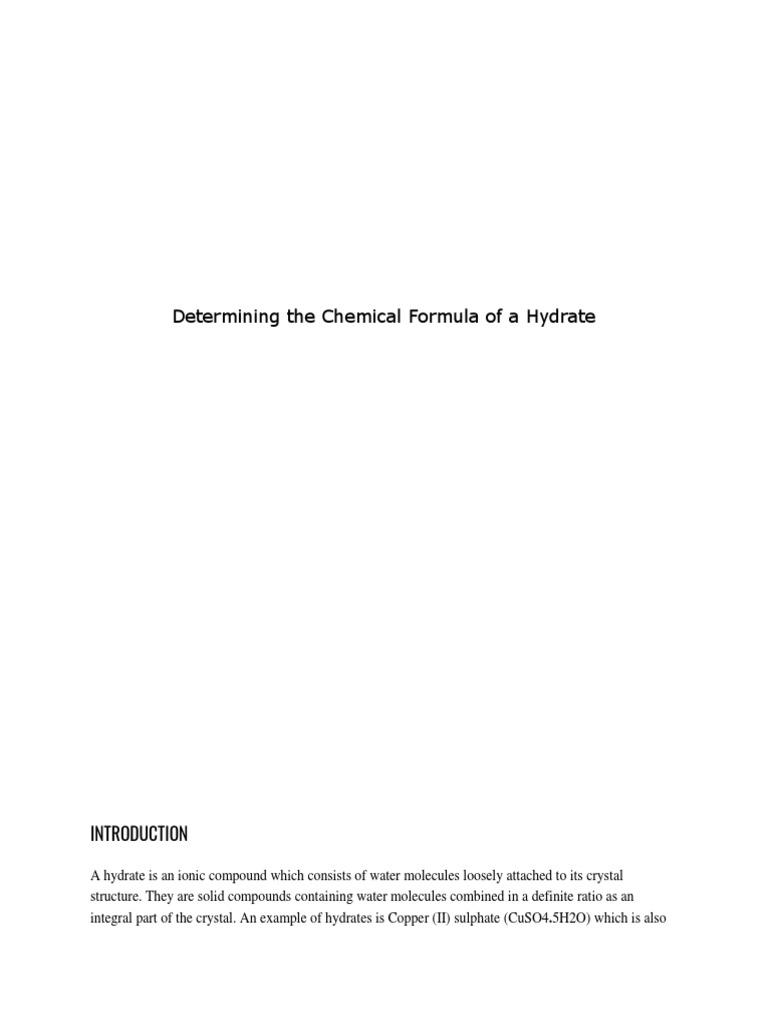 Determining Hydrate Formula: CuSO4.5H2O | PDF | Mole (Unit) | Chemical ...