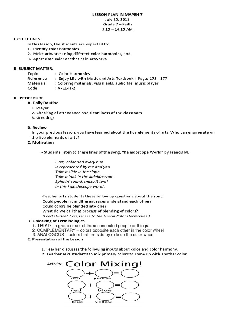 Lesson Plan | PDF | Lesson Plan | Color