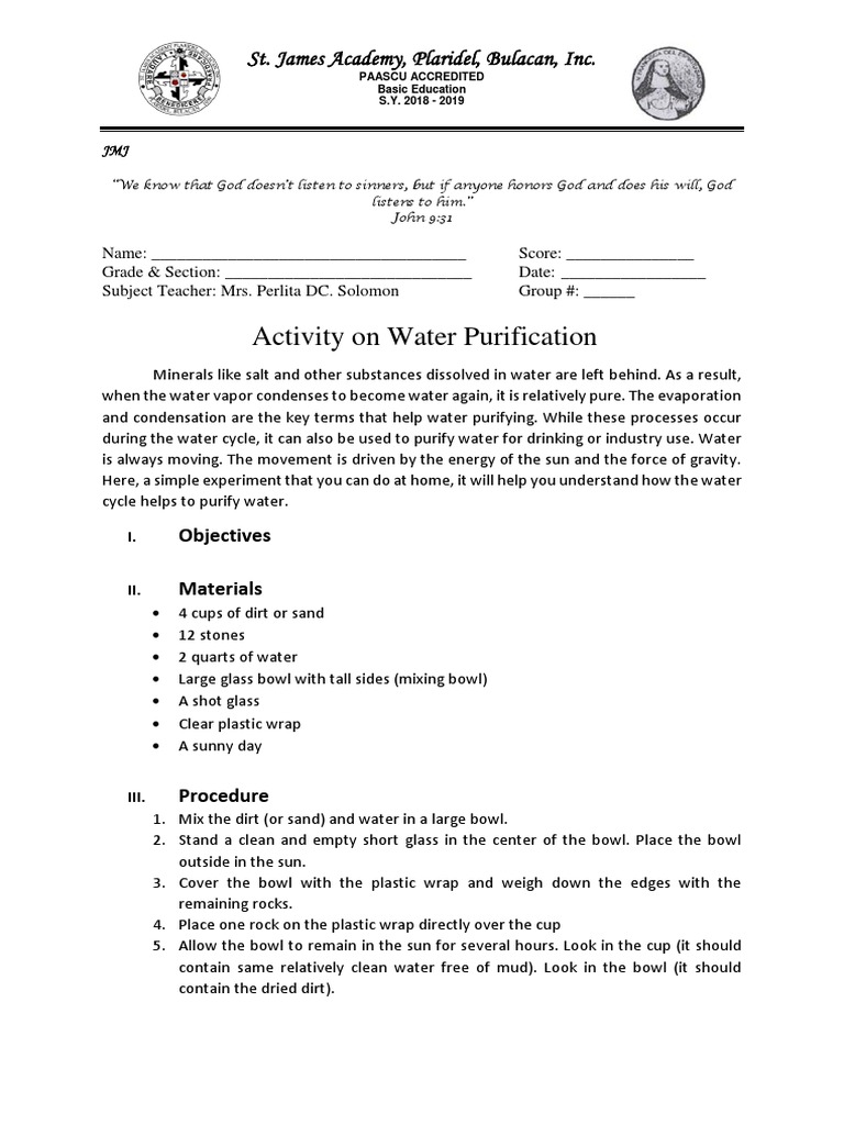 Experiment in Water Purification | PDF | Water Purification | Water