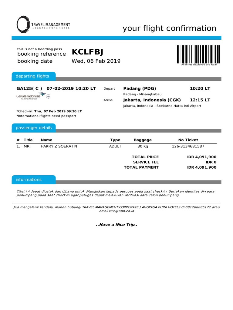 KCLFBJ: Your Flight Confirmation | PDF