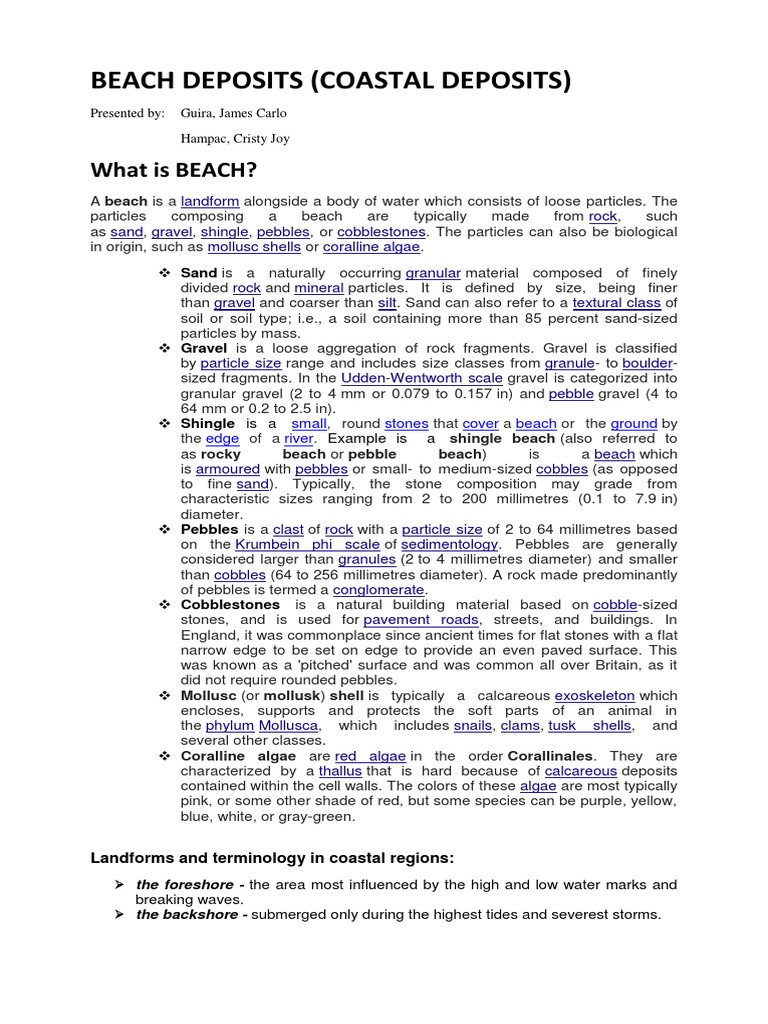 Beach Deposits (Handout) | PDF | Shoal | Beach