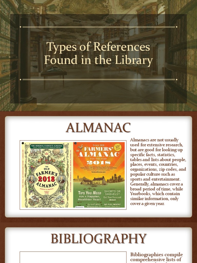 Types of References Found in The Library | PDF | Dictionary | Encyclopedias