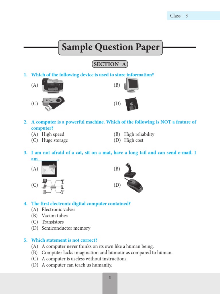 Sample Question Paper: Section-A | PDF | Computer Data Storage ...
