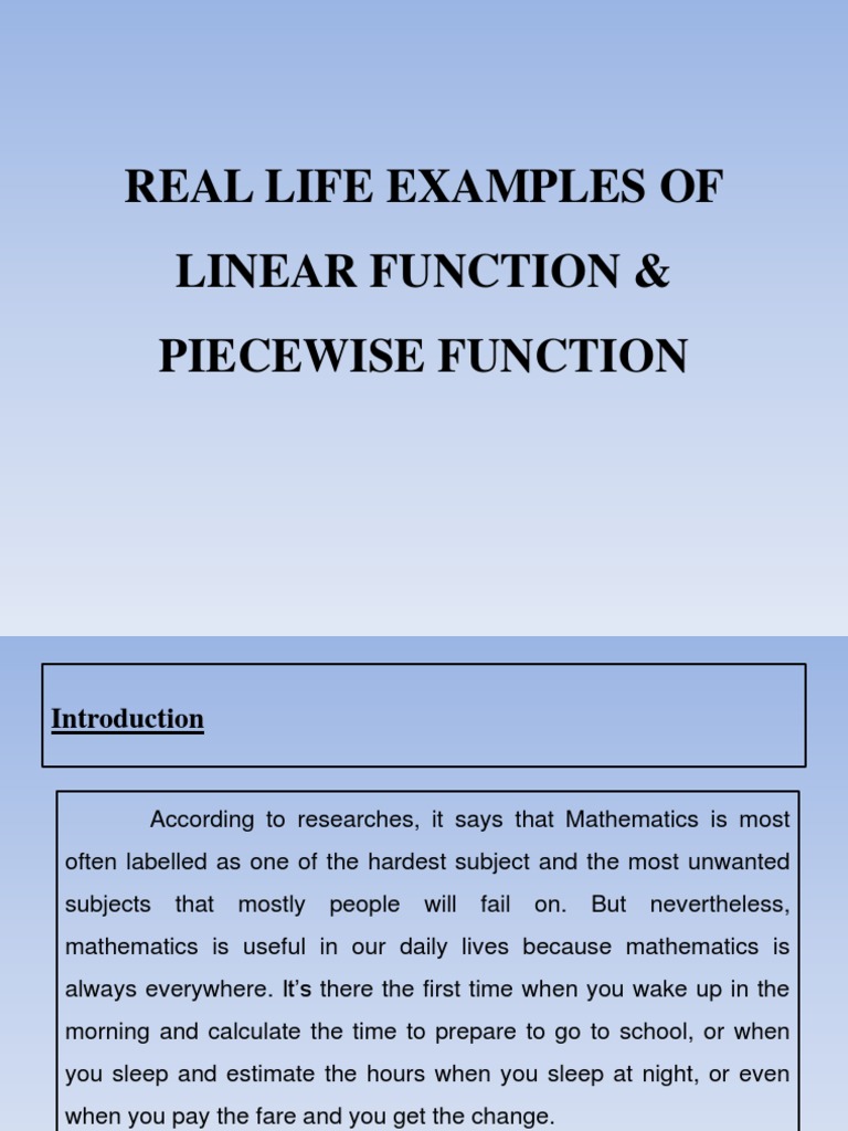Real Life Examples of Linear Function & Piecewise Function | PDF ...