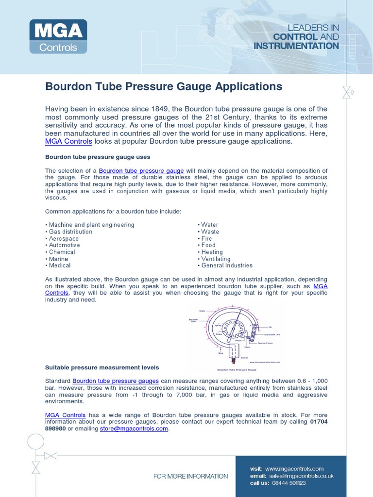 Bourdon Tube Gauge Uses & Applications | PDF