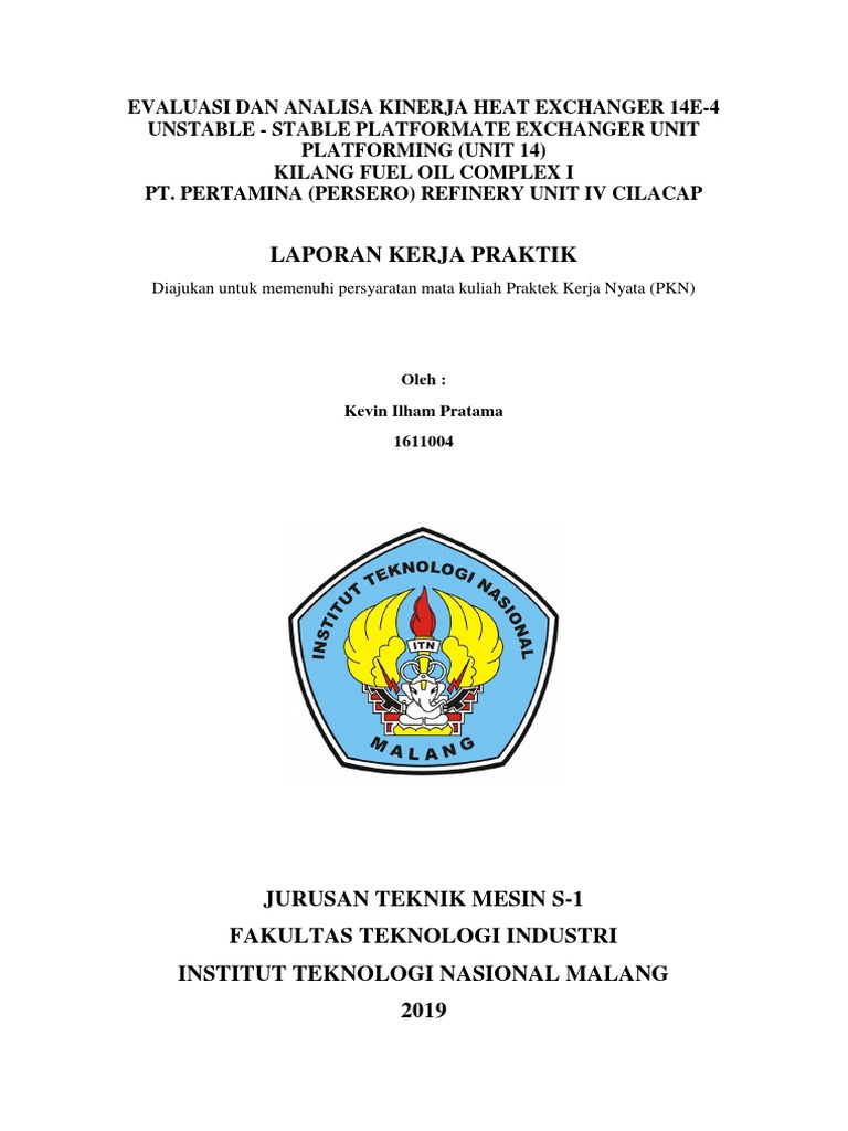 Evaluasi Dan Analisa Kinerja Heat Exchanger 14e-4 Unstable - Stable ...