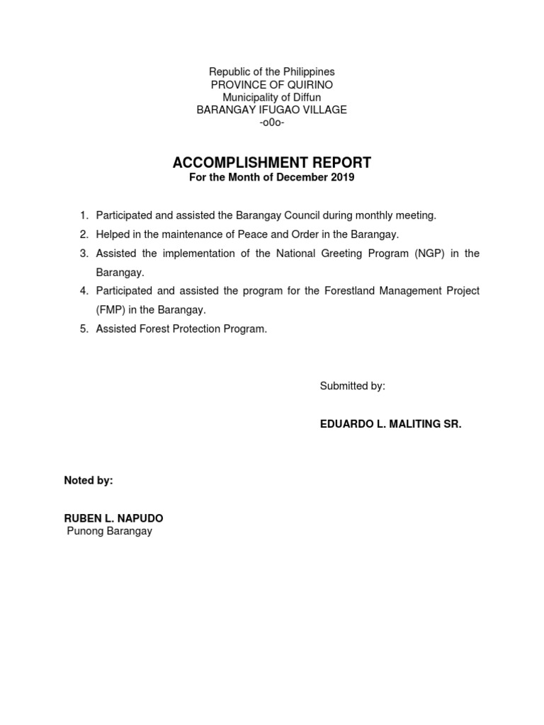 Accomplishment Report Barangay | PDF