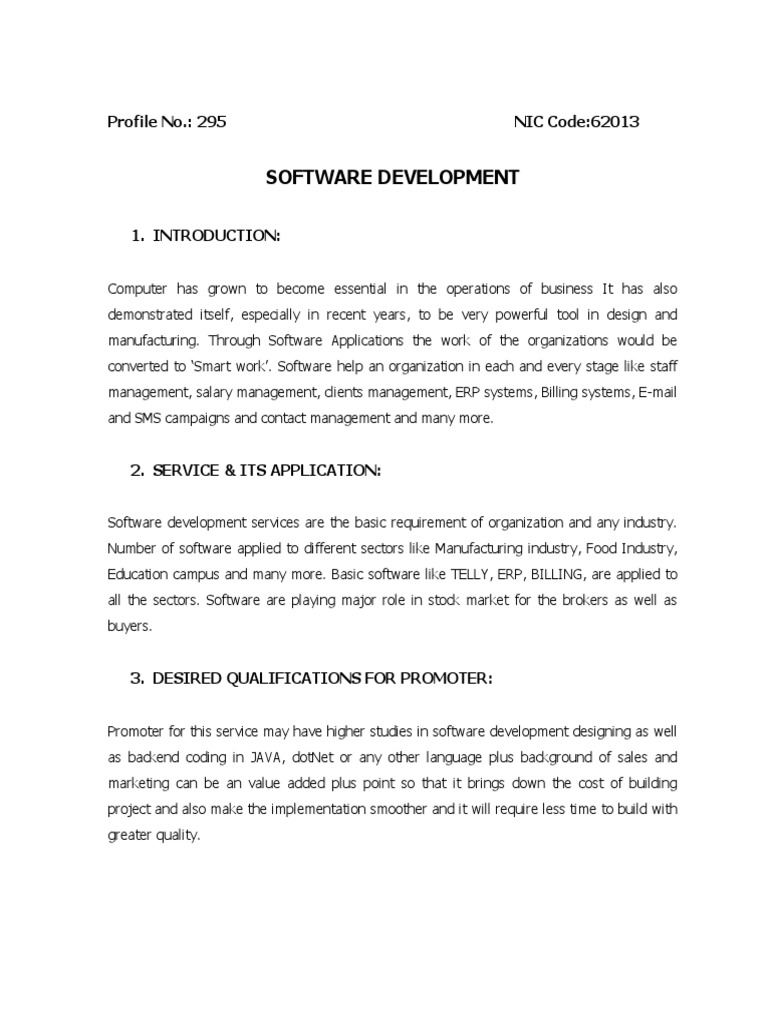 Software Development: Profile No.: 295 NIC Code:62013 | PDF ...
