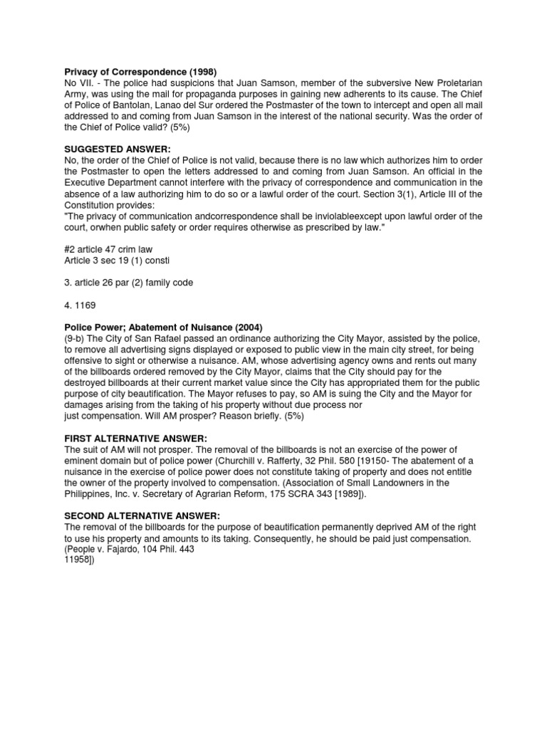 Privacy of Correspondence (1998) : (People v. Fajardo, 104 Phil. 443 ...