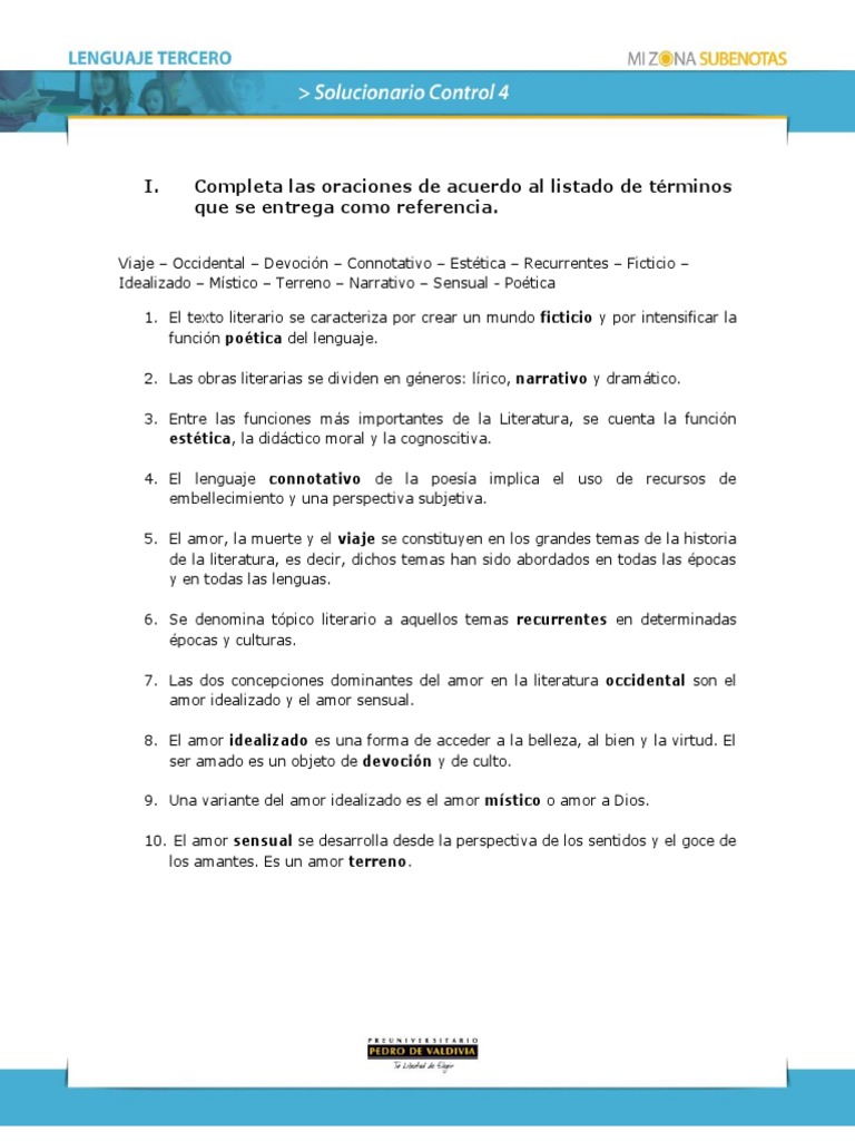 2158-3433-Solucionario Control U4 III Le | PDF | Poesía | Amor