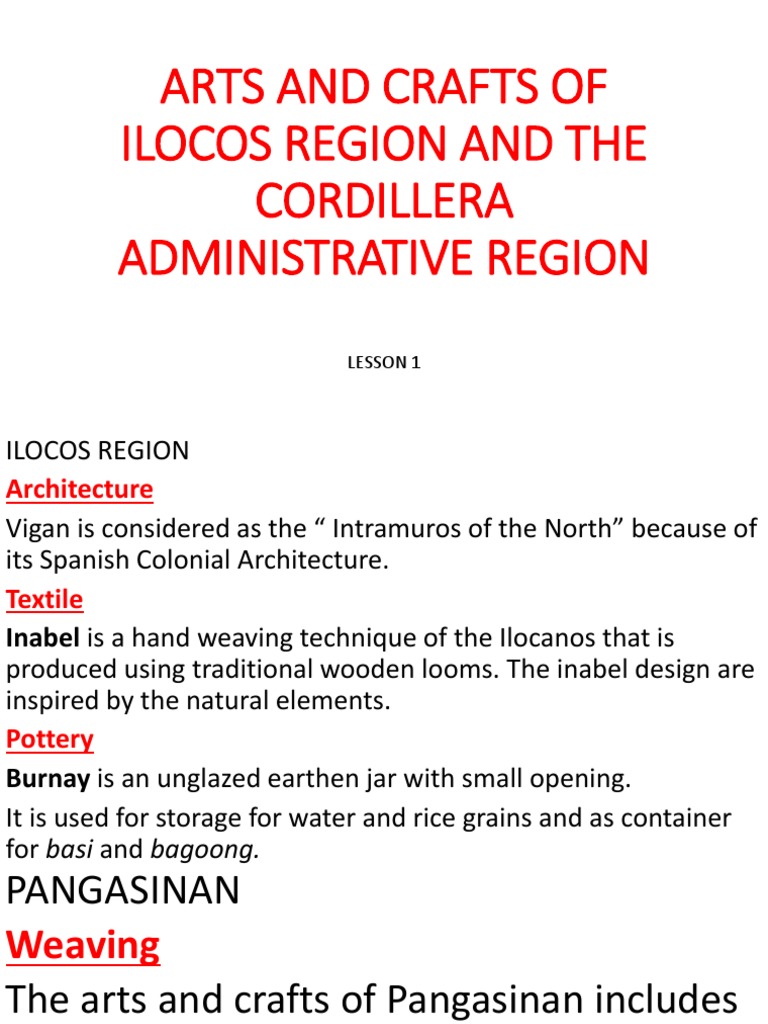 Arts and Crafts of Ilocos Region and The Cordillera Administrative ...