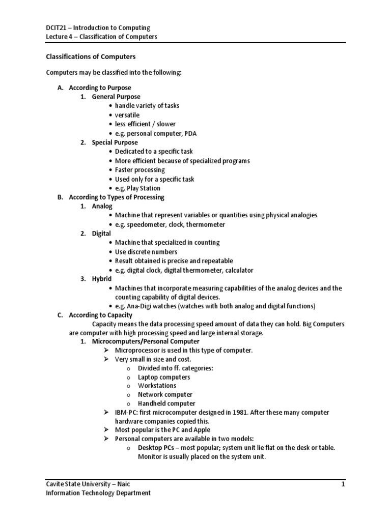 Classification of Computers | Download Free PDF | Computer Terminal ...