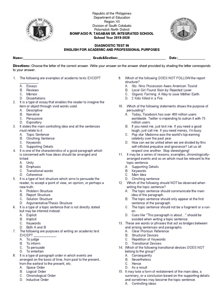 Diagnostic Test Eapp | PDF | Plagiarism | Causality Diagnostic Test Eapp | PDF | Plagiarism | Causality