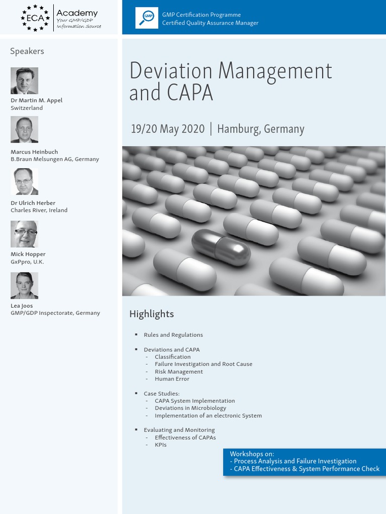 Deviation Management and CAPA Workshop | PDF | Risk Management | Receipt