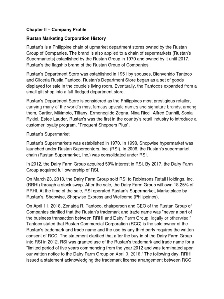 Company Profile Rustan Marketing Corporation History | PDF | Service ...
