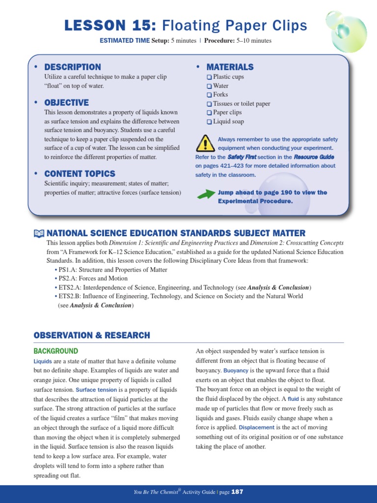 Floating Paper Clips PDF | PDF | Buoyancy | Liquids
