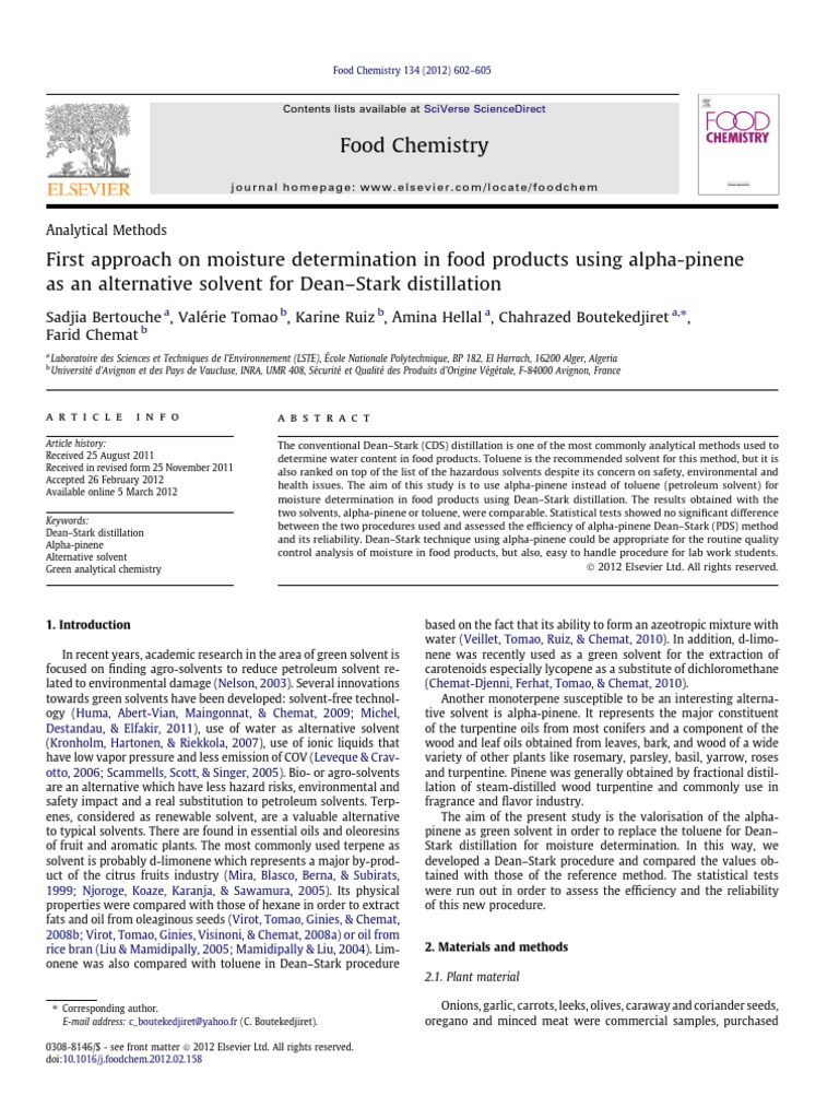 Moisture Determination Using Alpha-Pinene | PDF | Gas Chromatography ...