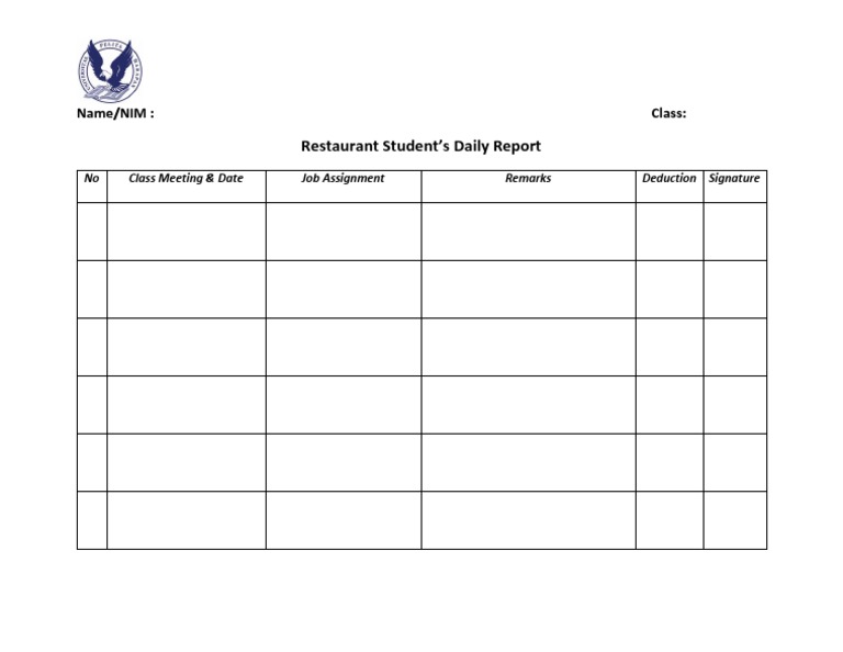 Restaurant Student's Daily Report: Name/NIM: Class | PDF | Career & Growth