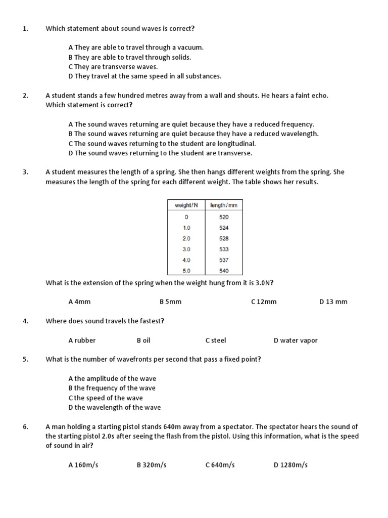 Physics Tutor Worksheet 4 | PDF | Waves | Sound