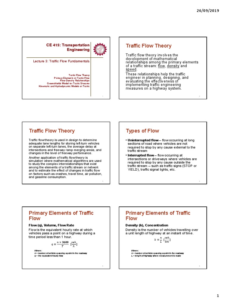 3 - Traffic Flow Fundamentals 1 | PDF | Traffic | Fluid Dynamics