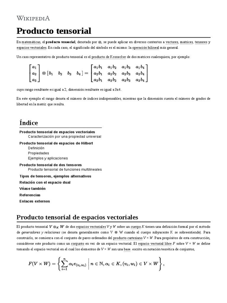 Producto Tensorial | PDF | Tensor | Conceptos matemáticos