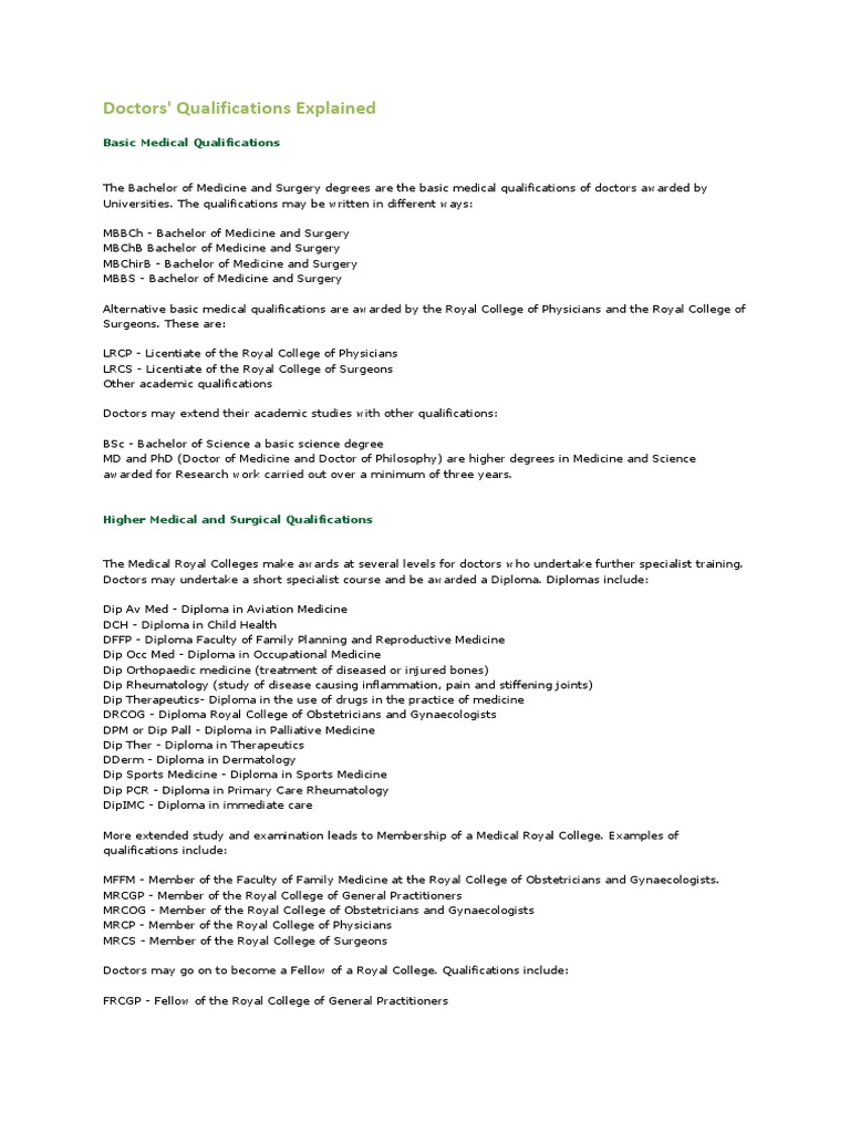 Doctors Qualifications Explained | Download Free PDF | Doctor Of ...