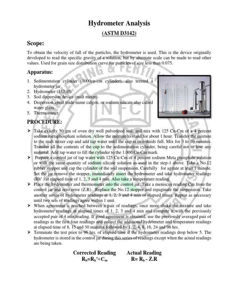 Hydrometer Analysis: Scope | PDF | Soil | Temperature