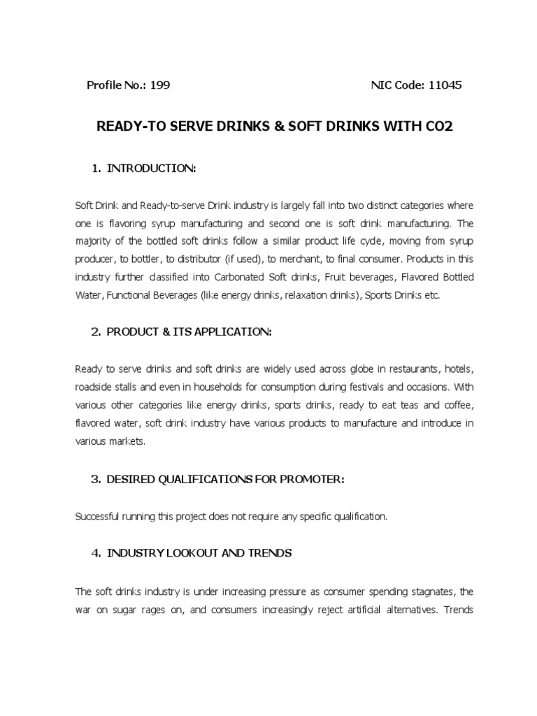 Ready-To Serve Drinks & Soft Drinks With CO2 | PDF | Drink | Soft Drink