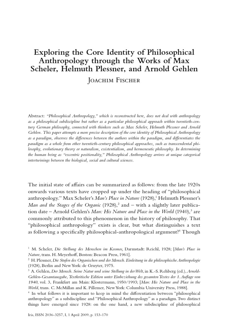 Scheler, Helmuth Plessner, and Arnold Gehlen | PDF | Philosophical ...