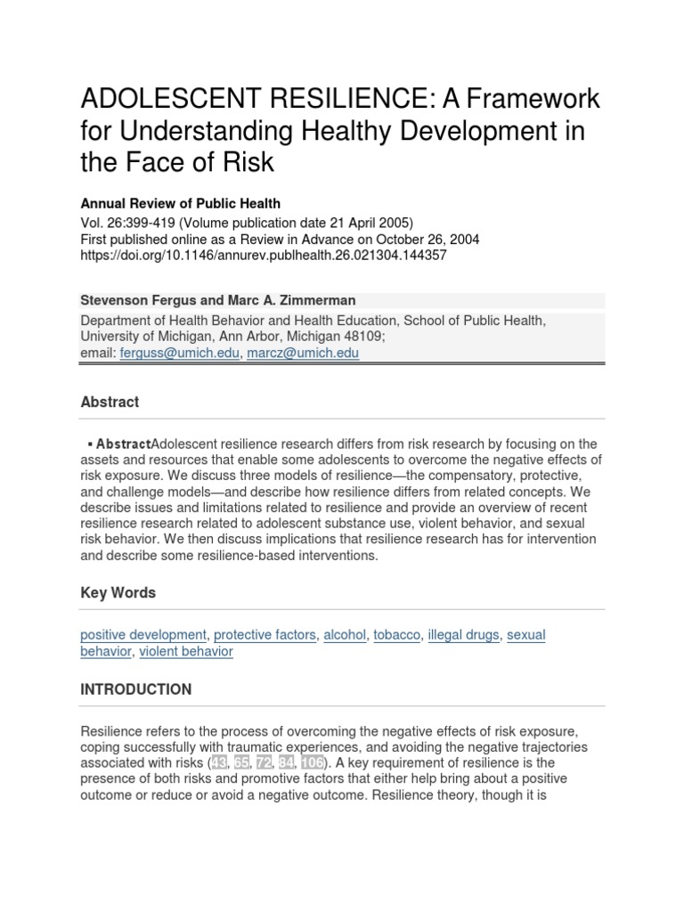 Adolescent Resilience | PDF | Psychological Resilience | Adolescence