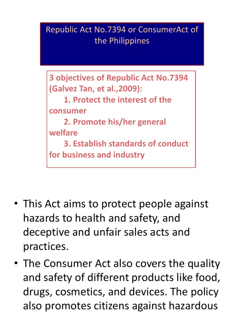 Republic Act No.7394 or Consumeract of The Philippines | PDF