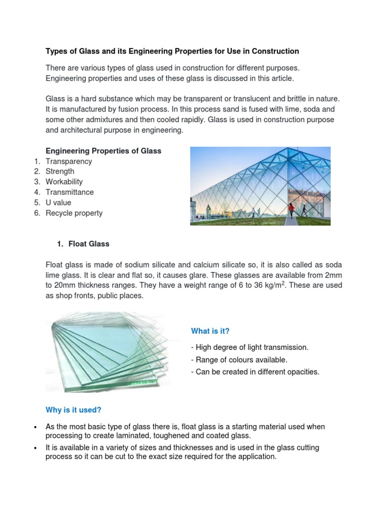 Types of Glass and Its Engineering Properties For Use in Construction ...