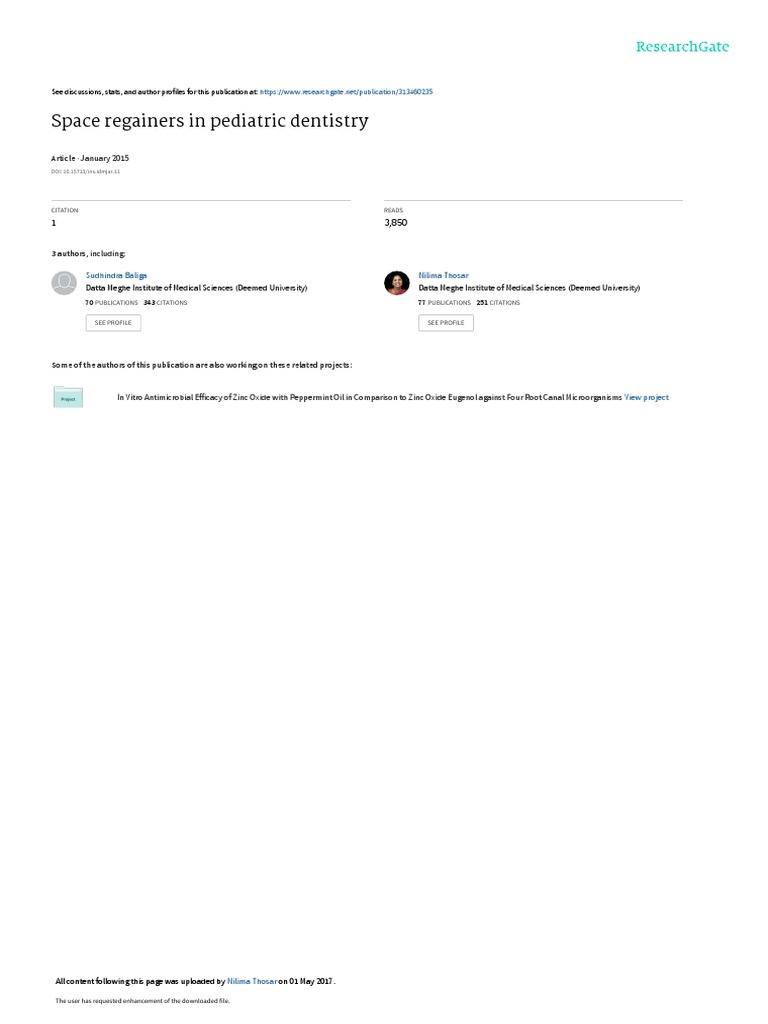 Space Regainers in Pediatric Dentistry | PDF | Orthodontics | Human Tooth